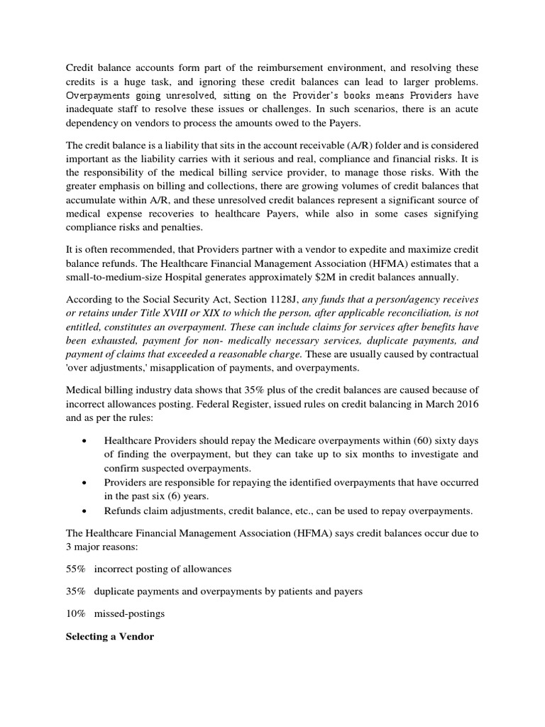Credit Balance Resolution | PDF | Health Care | Service Industries