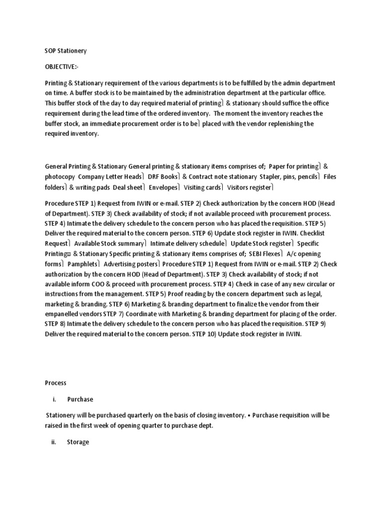 SOP Stationery | PDF | Inventory | Business