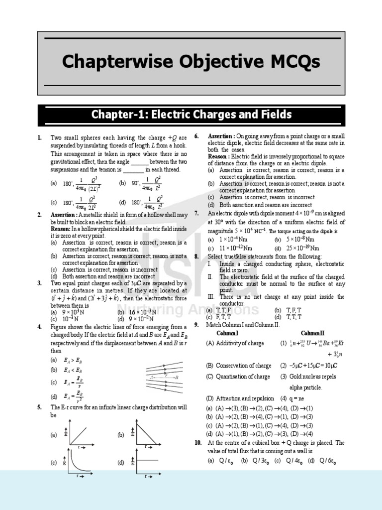 Physics Chapterwise Objective Questions | PDF | Capacitor | Magnetic Field