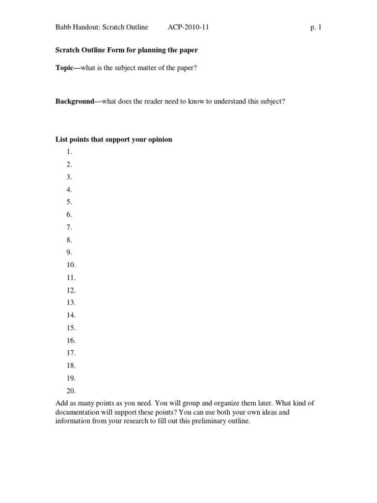 Scratch Outline Format PDF | PDF | Thesis | Argument
