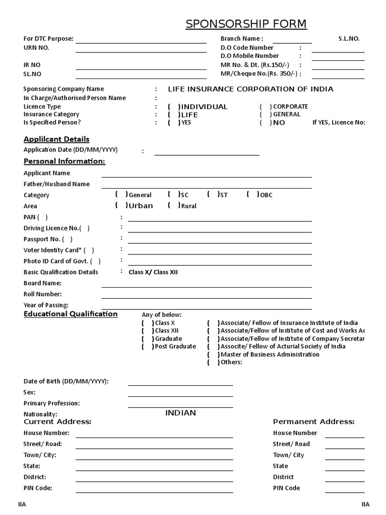 Agent Sponsorship Form | PDF | Identity Document | Government