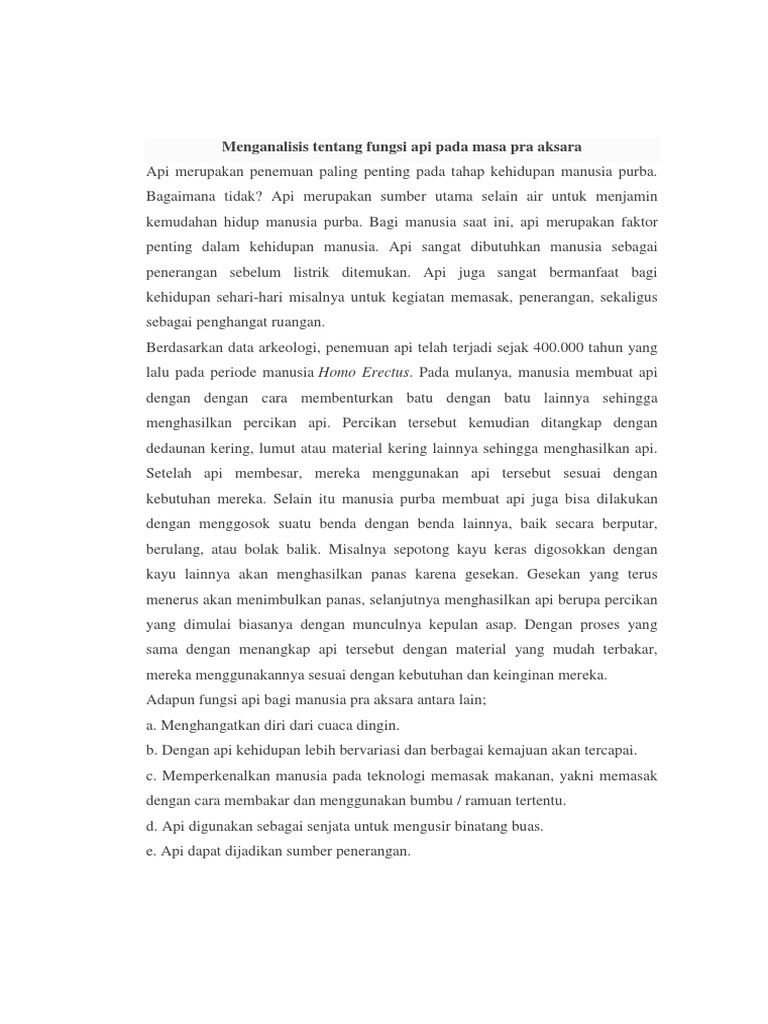 Fungsi Api bagi Manusia Purba | PDF