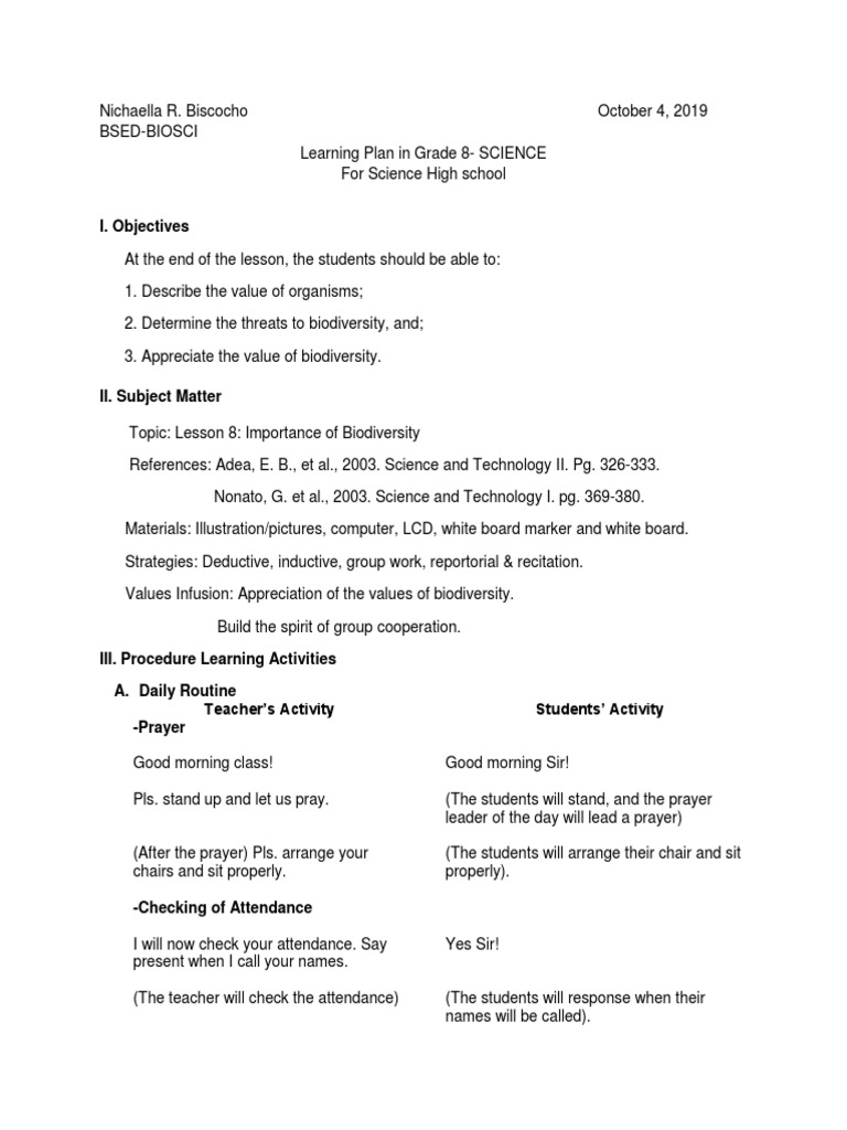 Grade-8 Lesson Plan | PDF | Ecosystem | Plants