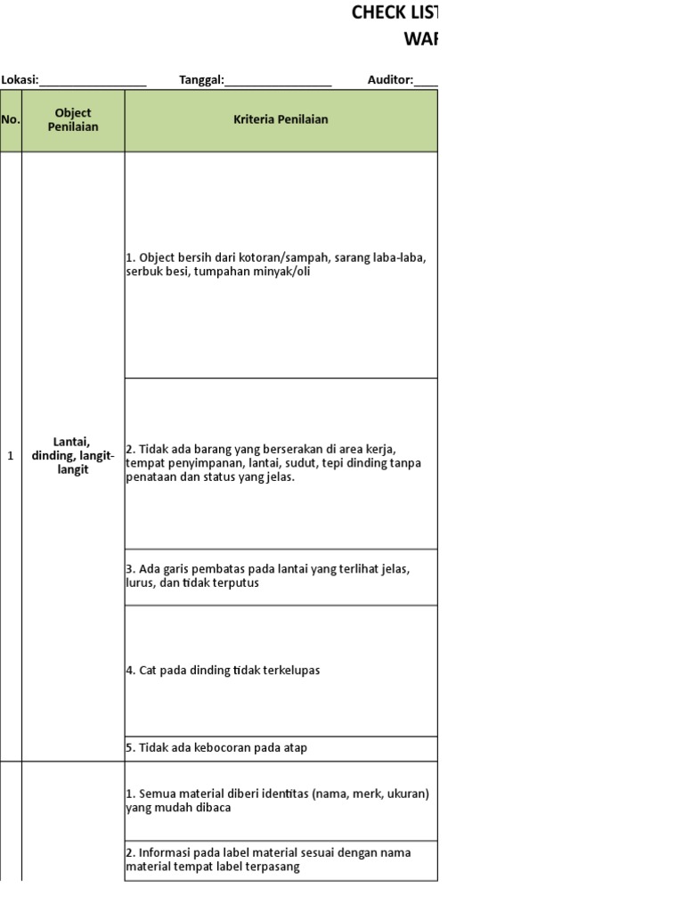 Penilaian Checklist 5R Warehouse | PDF