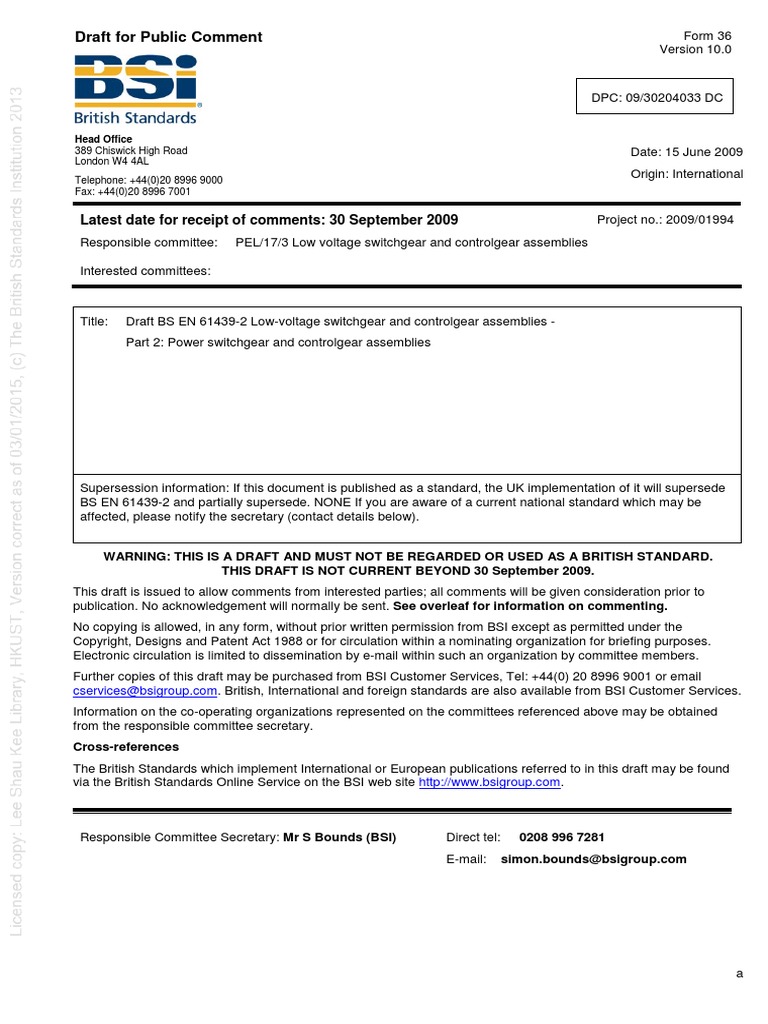 (BS EN 61439-2) - Low-Voltage Switchgear and Controlgear Assemblies ...