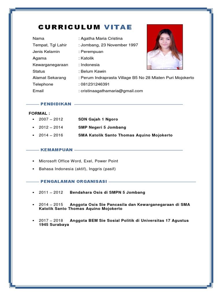 CV Agatha Maria untuk OSIS dan Beasiswa | PDF