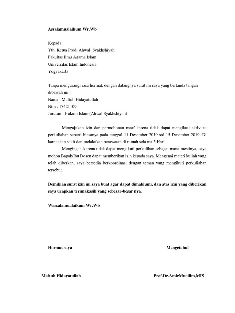 SURAT IZIN Sakit UII | PDF