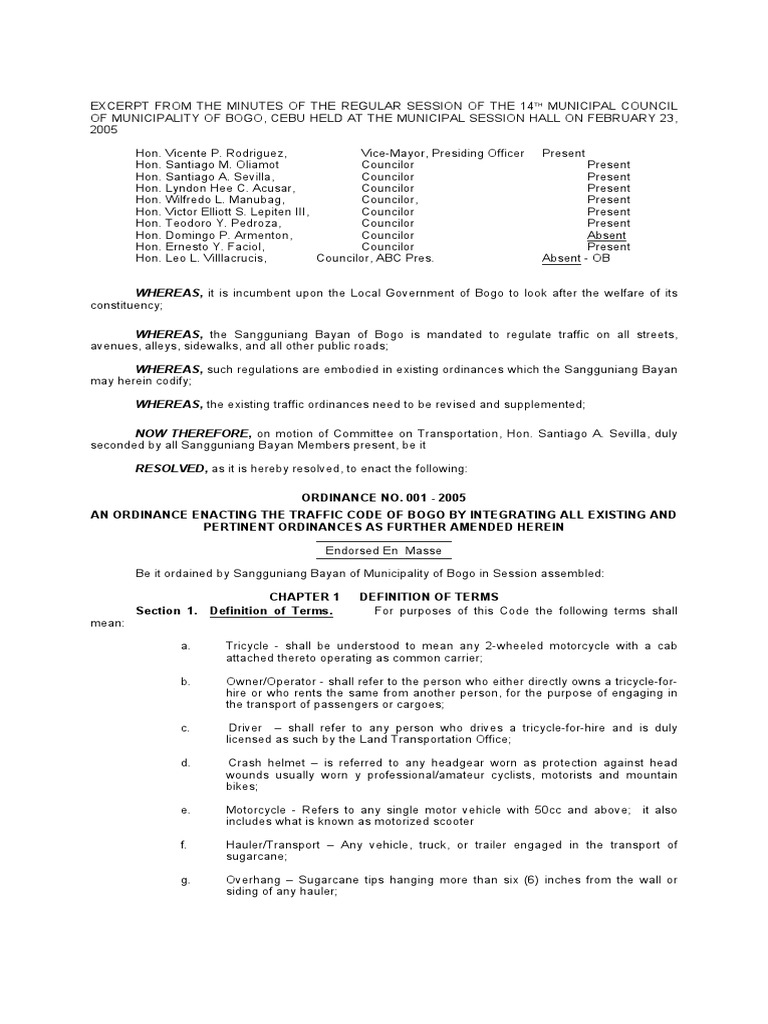 Traffic Code Bog Cebu | PDF | Franchising | Traffic