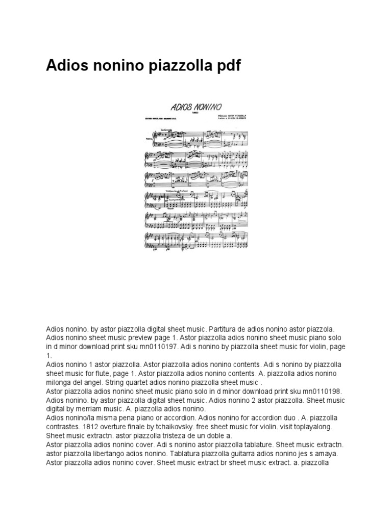 Adios Nonino Piazzolla PDF | PDF | Sheet Music | Tango Music