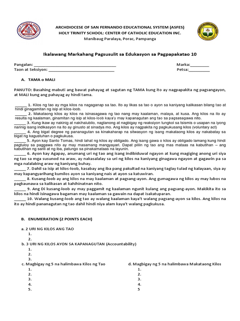 SecondQuarter ESP10 Exam | PDF