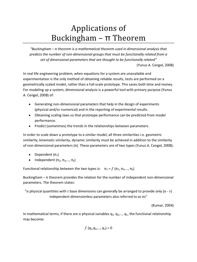 Applications of Buckingham Pi Theorem | PDF | Scientific Method | Analysis
