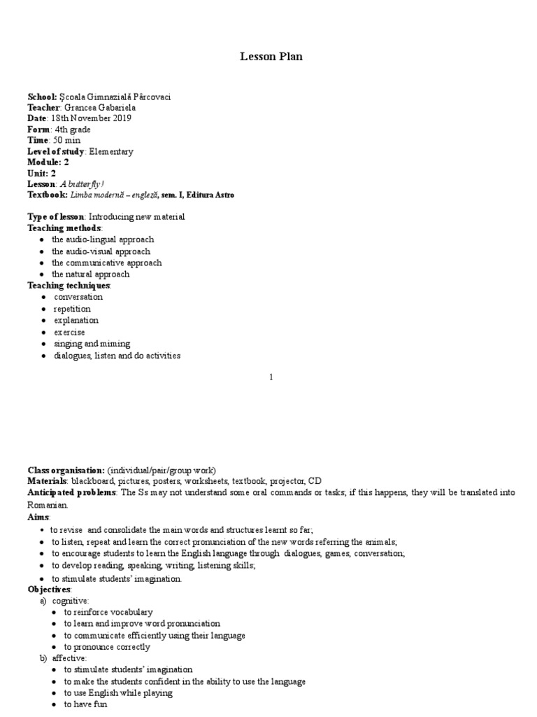 4th Grade English Lesson Plan: Animals | PDF | Vocabulary | Lesson Plan