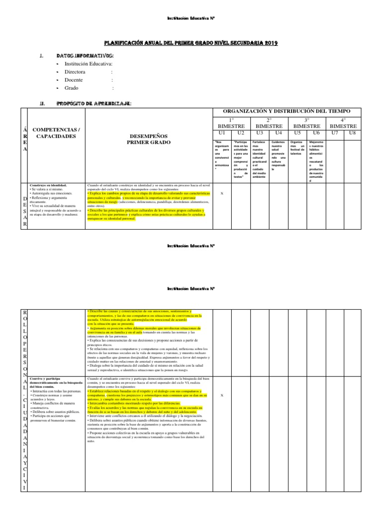Planificacion Anual Primer Grado | PDF | Números | Probabilidad