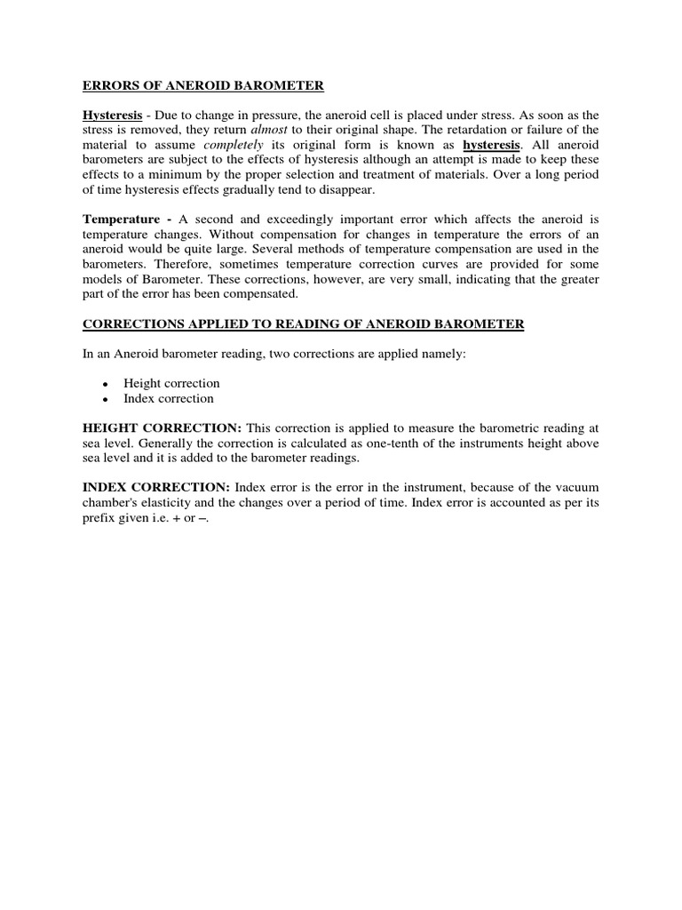 Errors and Corrections in Aneroid Barometers | PDF