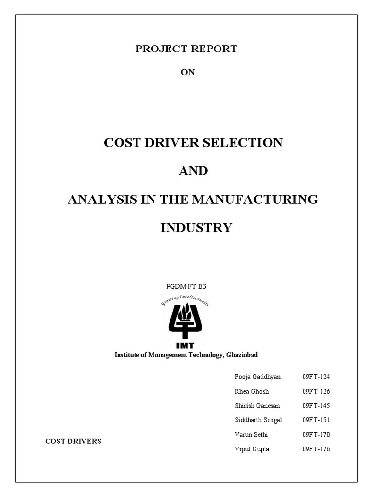 Cost Driver Selection AND Analysis in The Manufacturing Industry | PDF ...