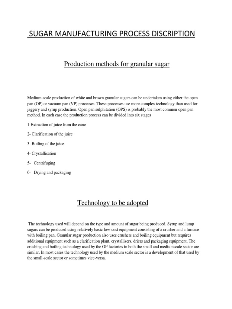 Sugar Manufacturing Process Discription | PDF | Sugarcane | Sucrose