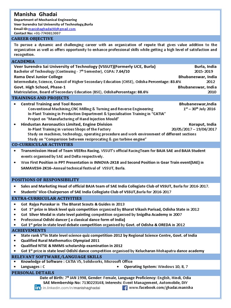 Final Resume Manisha Ghadai | PDF | Engineering