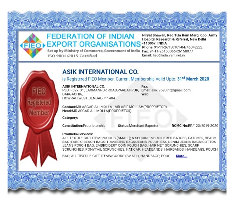 Fieo RCMC Certificate PDF | PDF