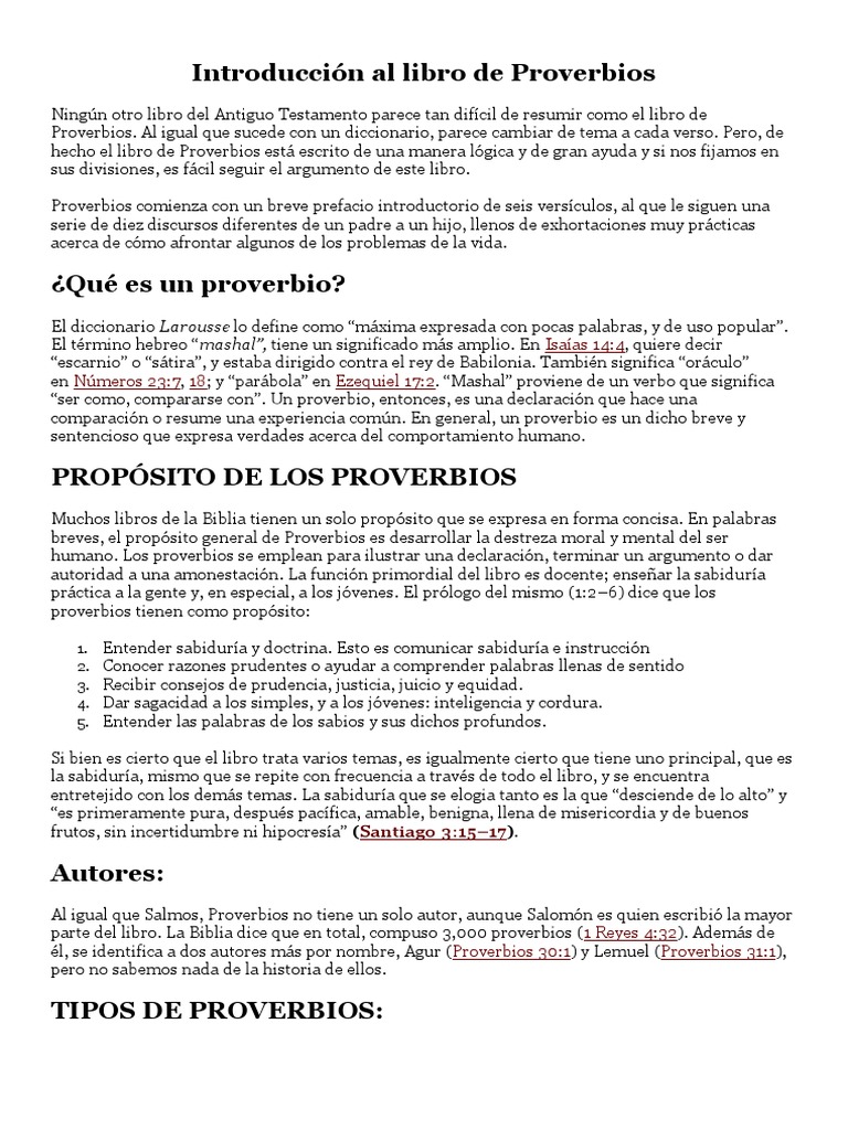 Introducción Al Libro de Proverbios | PDF | Libro de proverbios | Sabiduría