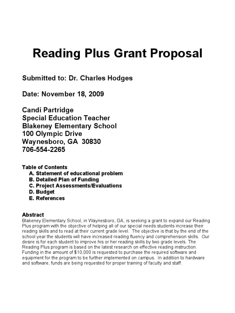 Grant Proposal | PDF | Reading Comprehension | Reading (Process)