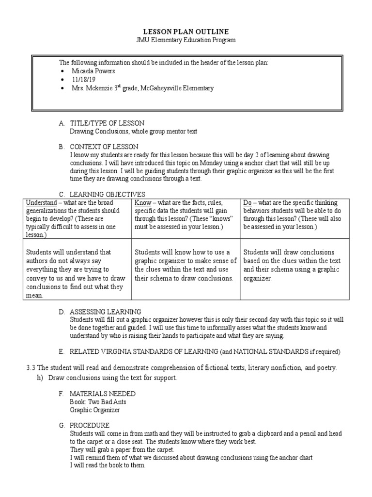 Drawing Conclusions Lesson Plan | PDF | Lesson Plan | Learning