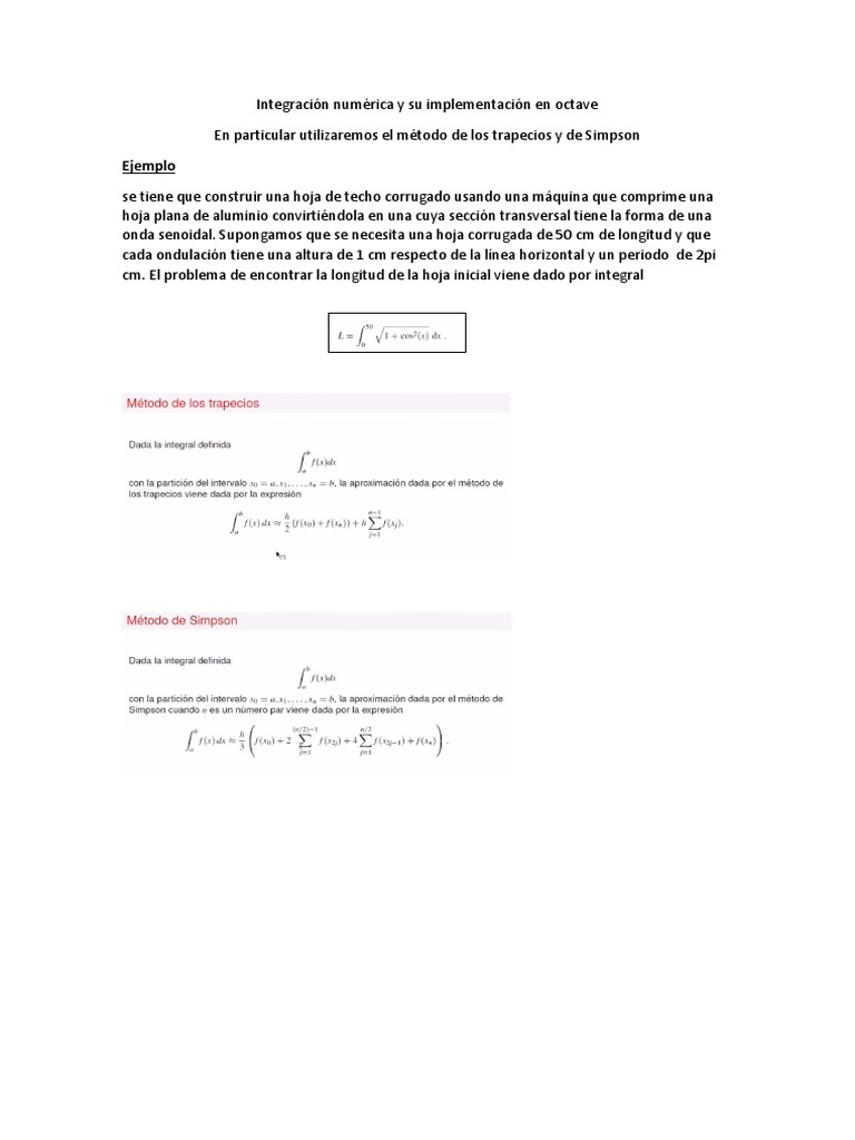 Integración Numérica y Su Implementación en Octave | PDF