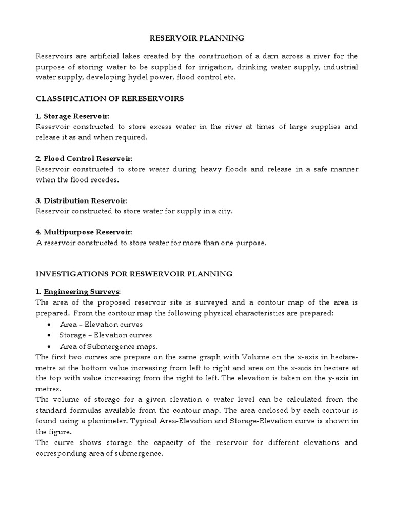 Reservoir Planning | PDF | Reservoir | Sediment