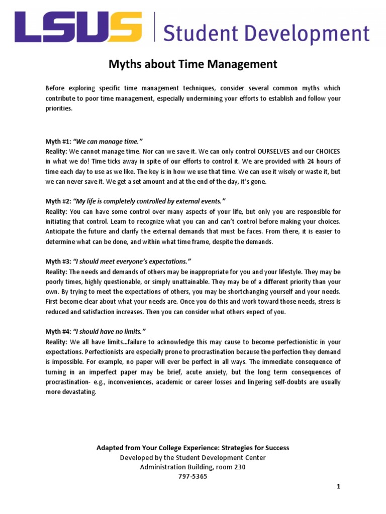 Myths About Time Management | PDF | Time Management | Professional Skills