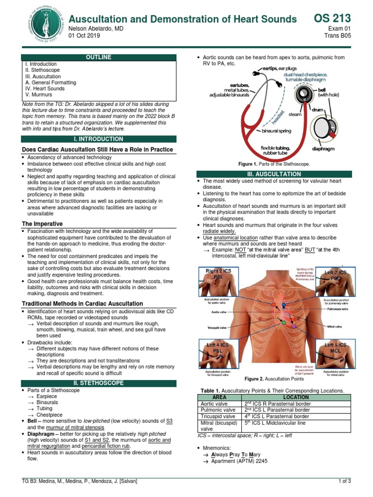 B05 Auscultation and Demonstration of Heart Sounds | PDF | Circulatory ...