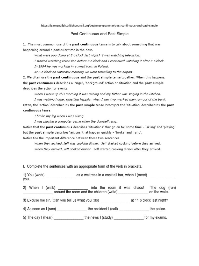 Exercises - Past Simple & Continuous | PDF | Juliet | Grammar