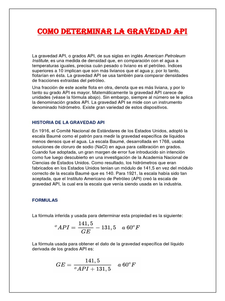 Como Determinar La Gravedad Api | PDF | Sustancias químicas | Líquidos