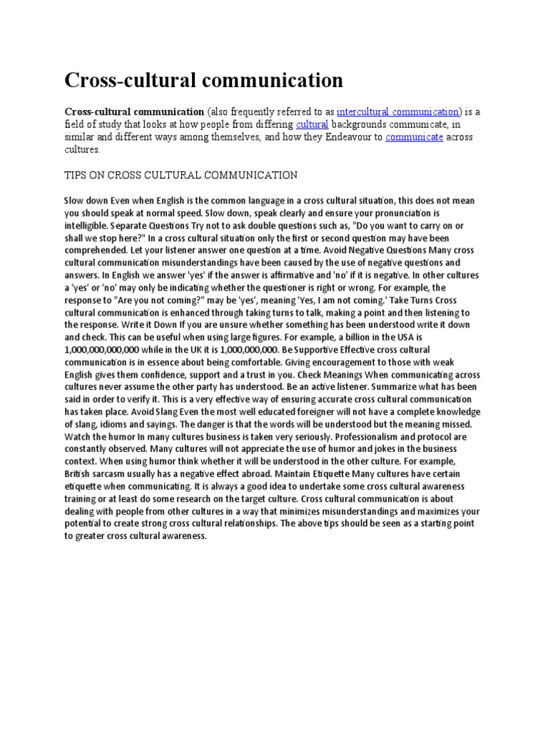 Cross Cultural Communication | PDF | Cross Cultural Communication ...