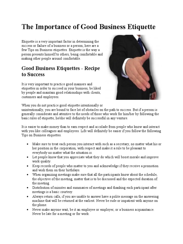 Importance of Business Etiquette | PDF | Etiquette | Communication