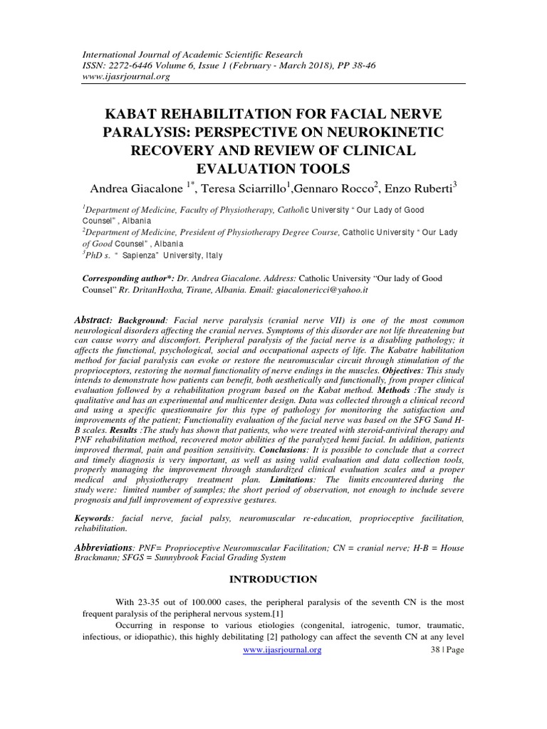 Kabat Rehabilitation For Facial Nerve Paralysis: Perspective On ...