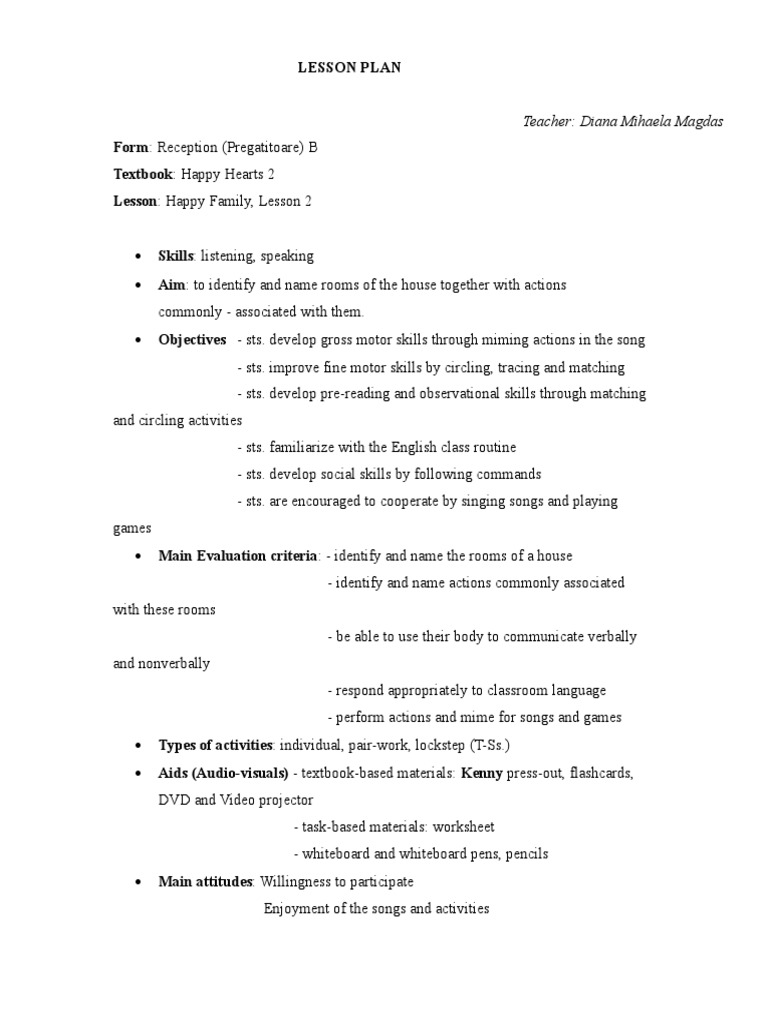 Reception Class Lesson Plan: Happy Family | PDF | Lesson Plan ...