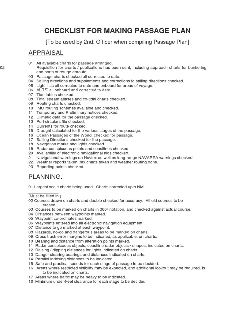 Checklist For Making Passage Plan | PDF | Navigation | Tide