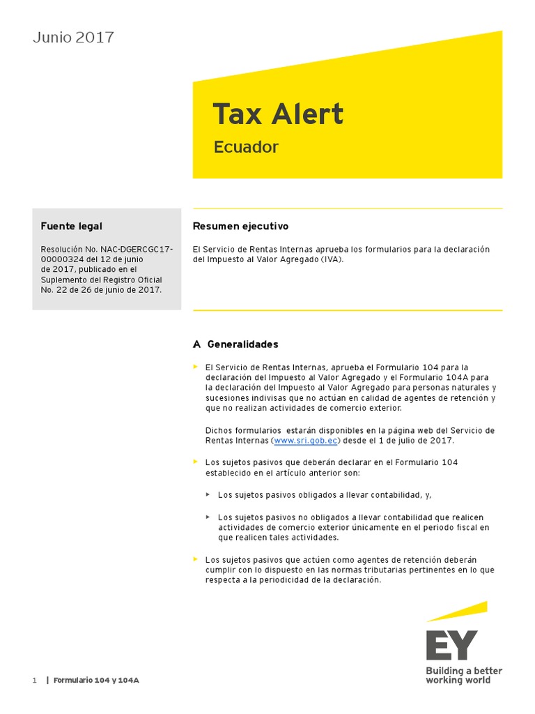 Ey Tax Alert Formulario 104 y 104a PDF | PDF | Ecuador | Gobierno
