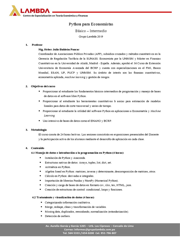 Syllabus Python para Economistas | PDF | Análisis de regresión | Python (lenguaje de programación)