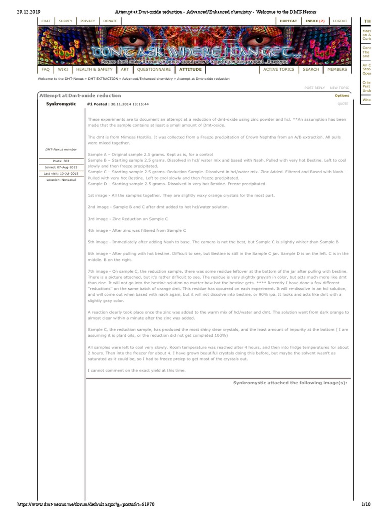 Attempt at Dmt-Oxide Reduction - Advanced - Enhanced Chemistry ...