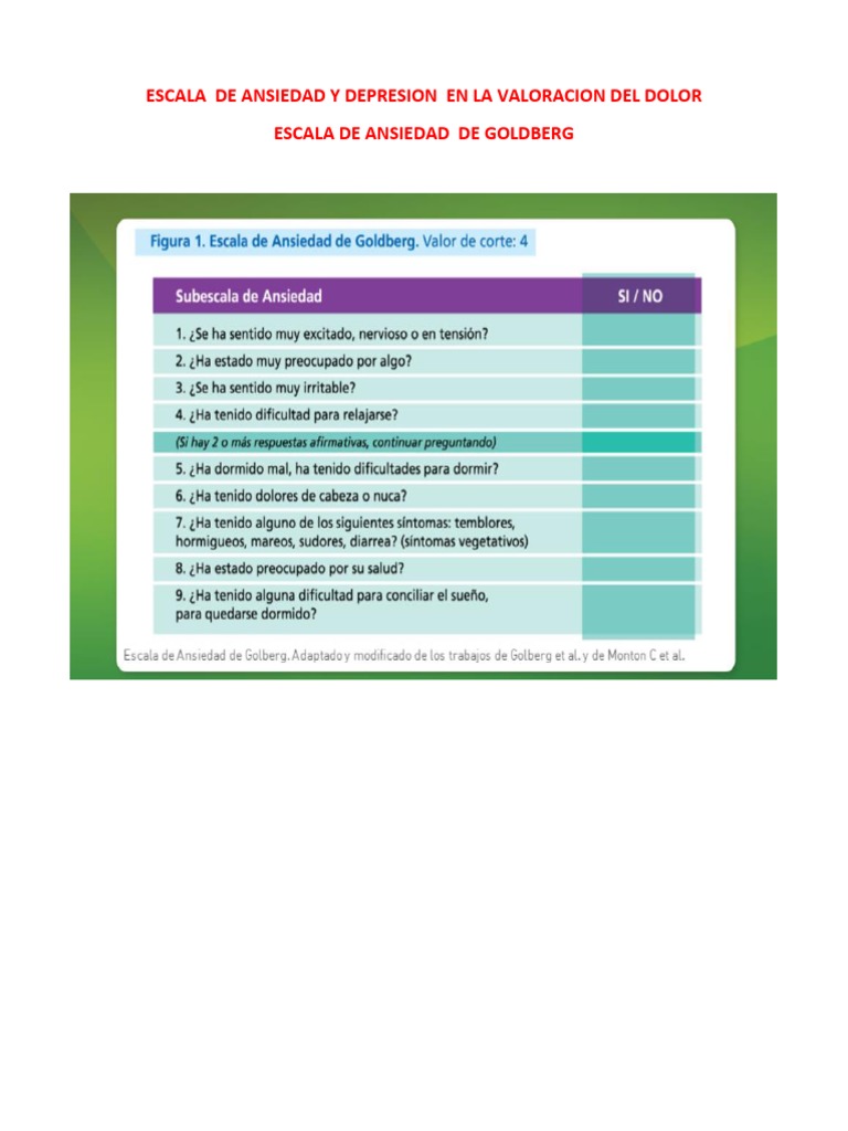 Escala de Goldberg Dolor Ansiedad Depresion | PDF