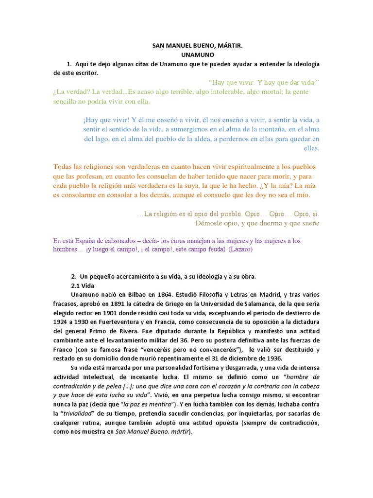 Guion San Manuel Bueno, Mártir Unamuno | PDF | Narración | Autor