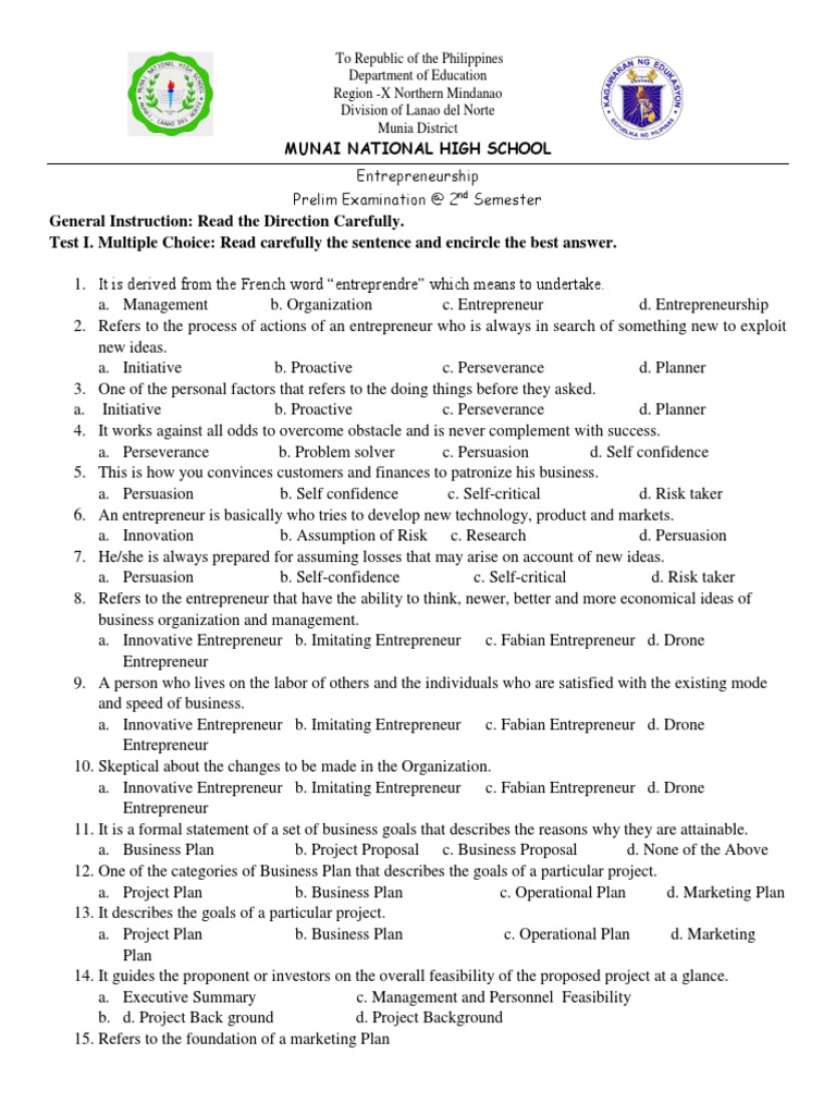 Entrep Exam | Download Free PDF | Entrepreneurship | Business Plan