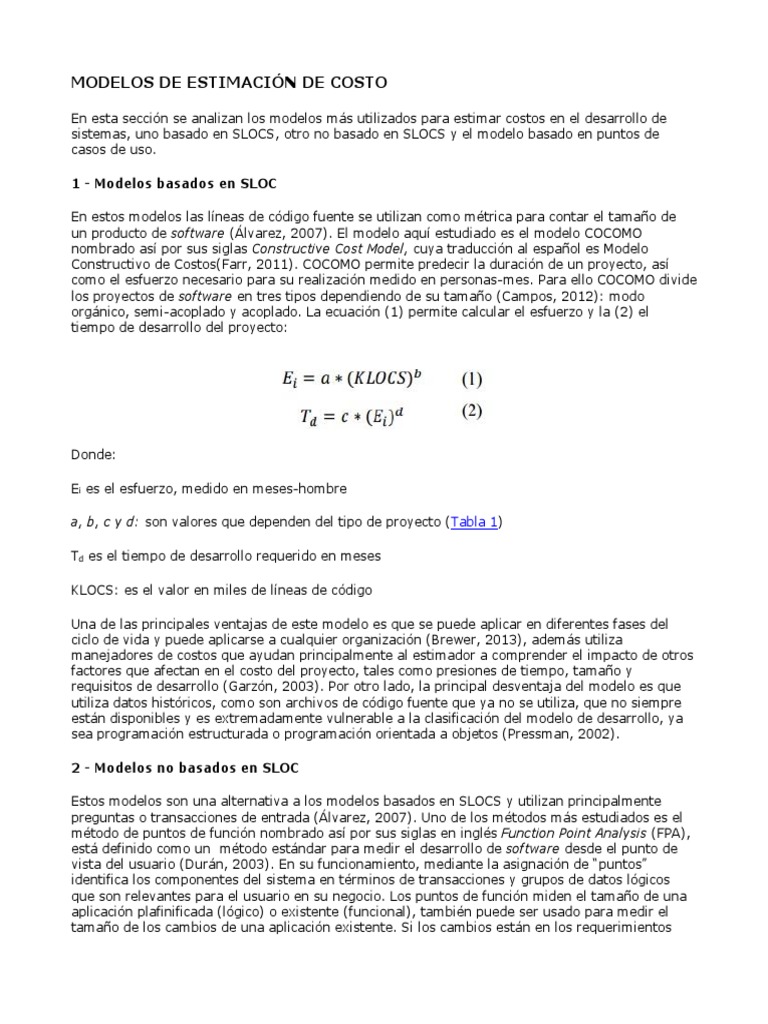 ESTIMACIÓN DE COSTO de software | PDF | Software | Función (Matemáticas)