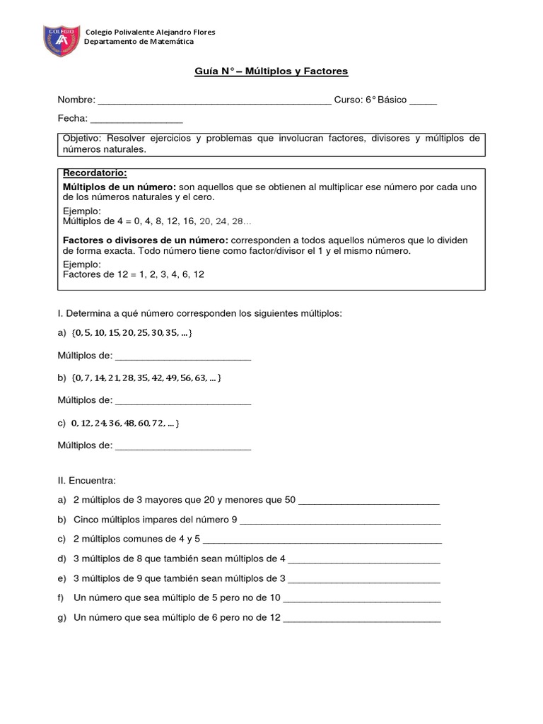 Guía # - Múltiplos y Factores | PDF | Números | Enseñanza de matemática