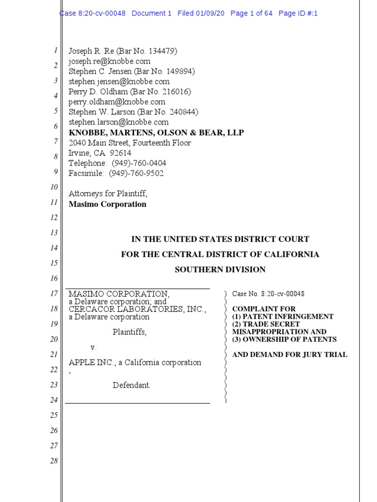 Masimo V Apple | PDF | Patent Infringement | Secondary Liability
