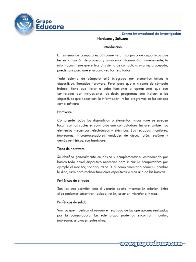 Microsoft Word - Teoría Hardware y Software PDF | PDF | Periférico ...