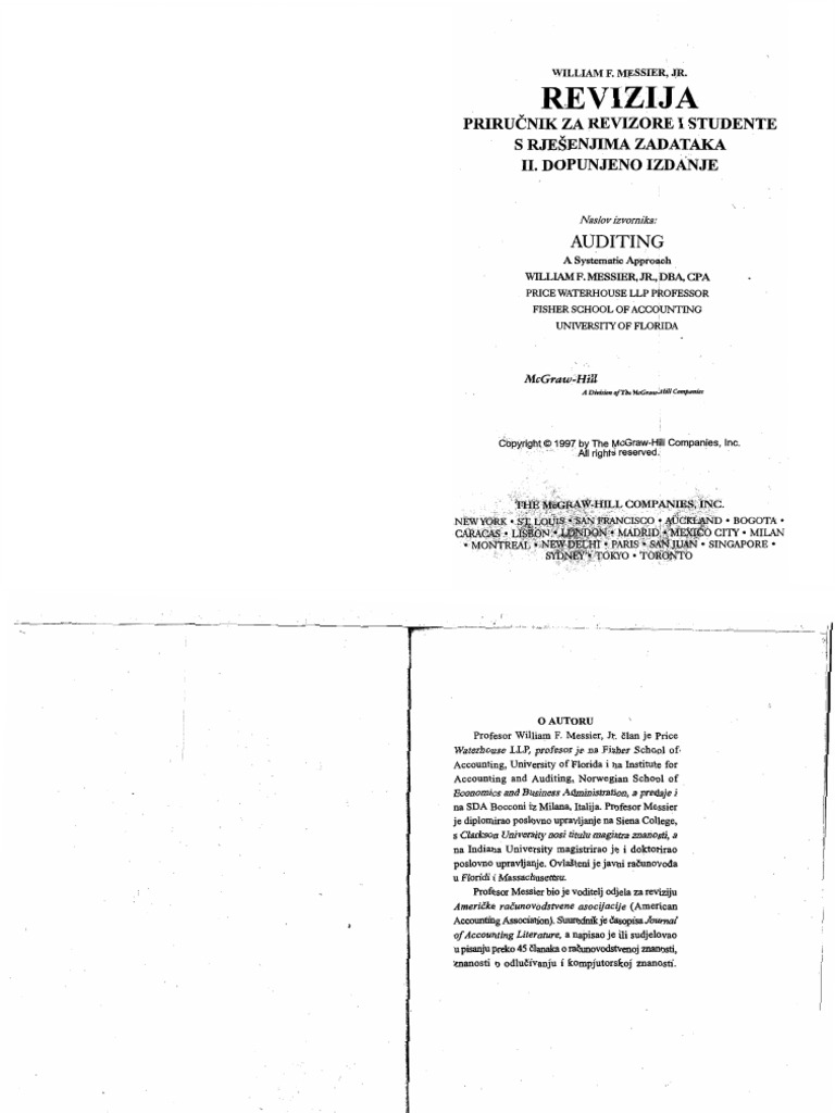 Revizija, Prirucnik Za Revizore I Studente S Rjesenjima Zadataka (1 ...