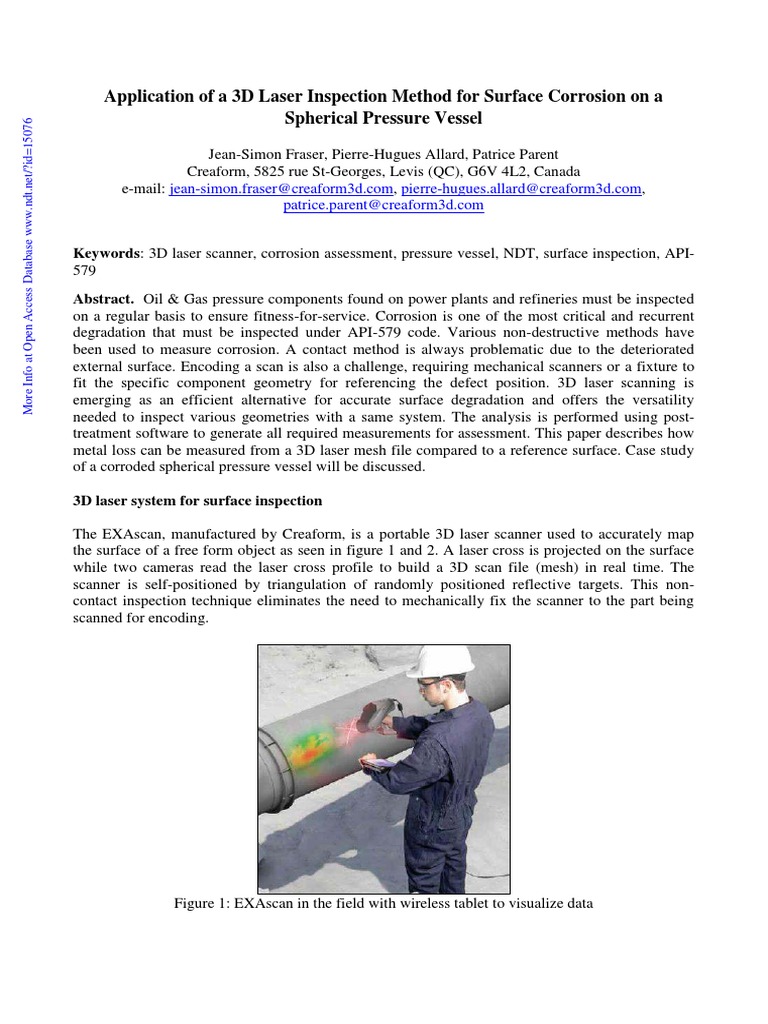 Application of A 3D Laser Inspection Method For Surface Corrosion On A ...