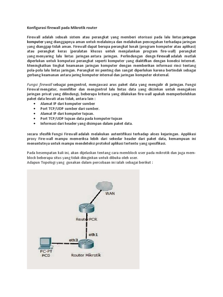 Konfigurasi Firewall Pada Mikrotik Router | PDF