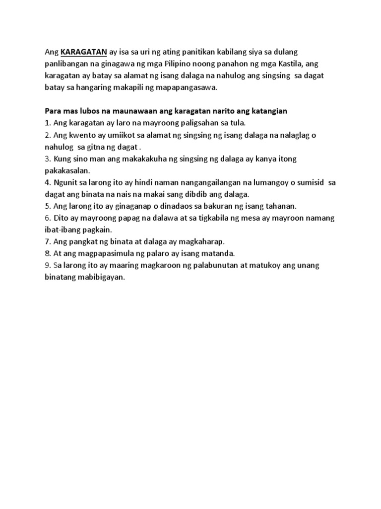 Ang KARAGATAN Ay Isa Sa Uri NG Ating Panitikan Kabilang Siya Sa Dulang ...
